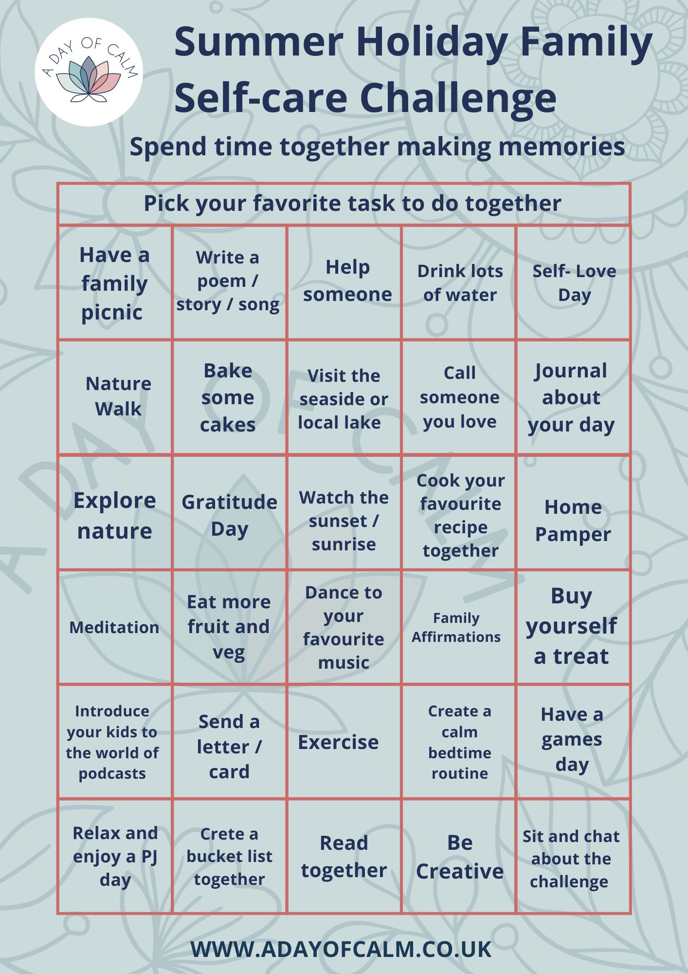 Summer Challenge - A DAY OF CALM
